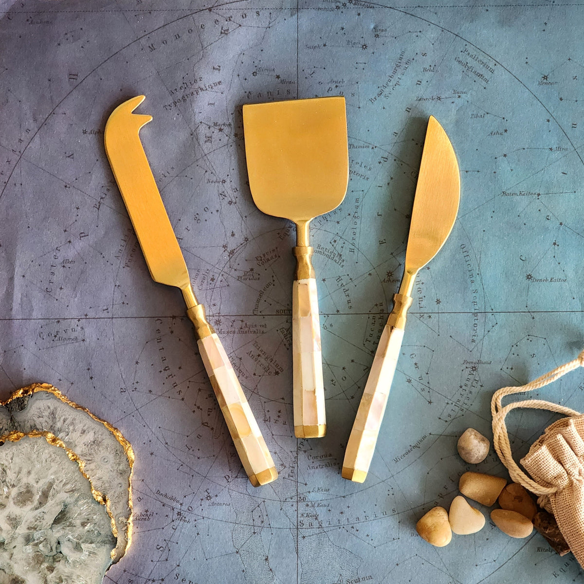 Mother of Pearl Cheese Knife Set - Personalized Cheese Set - Gold Chee ...